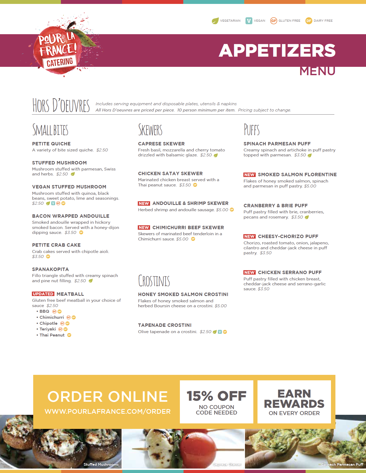 Appetizer Menu | Pour la France! Catering